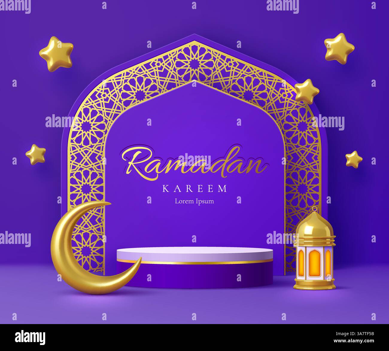 Ramadan Kareem podium stand. Vector greeting with 3d luxurious purple ...