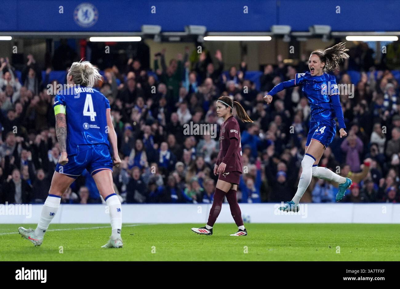 Chelsea's Nathalie Bjorn celebrates scoring their side's second goal of ...