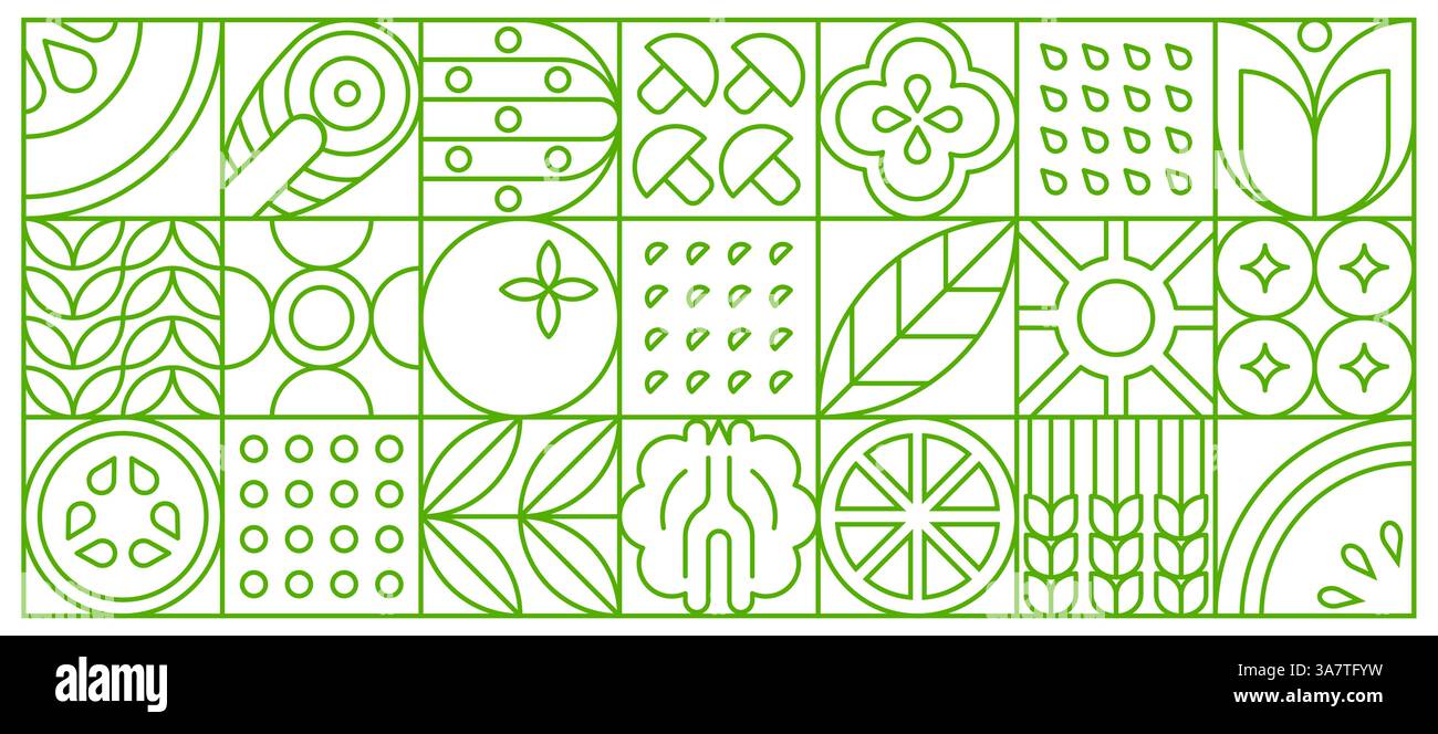 Modern geometric organic food pattern. Vector green line art grid ...