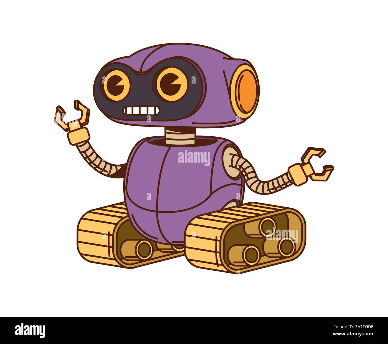 Purple robot and bot groovy cute character. Alien cyborg android groovy ...