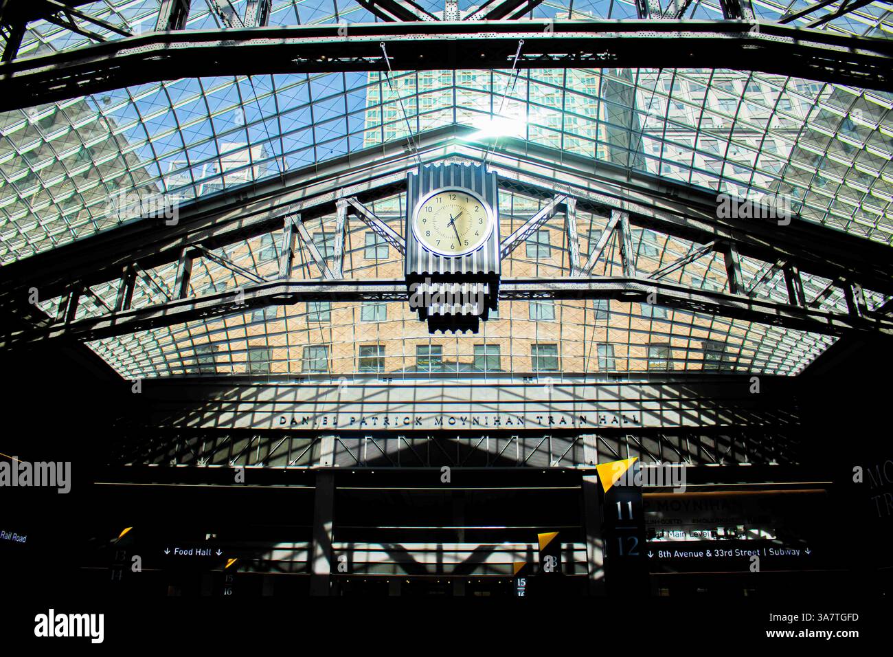The design of the Moynihan train grand hall and the clock and steel ...