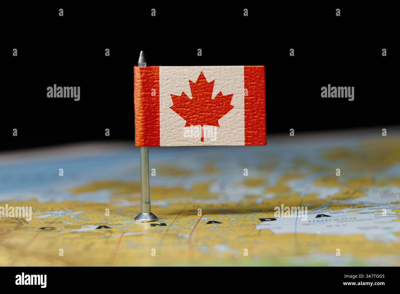 Canada map with a pin showing the national flag. Close-up view. Travel ...