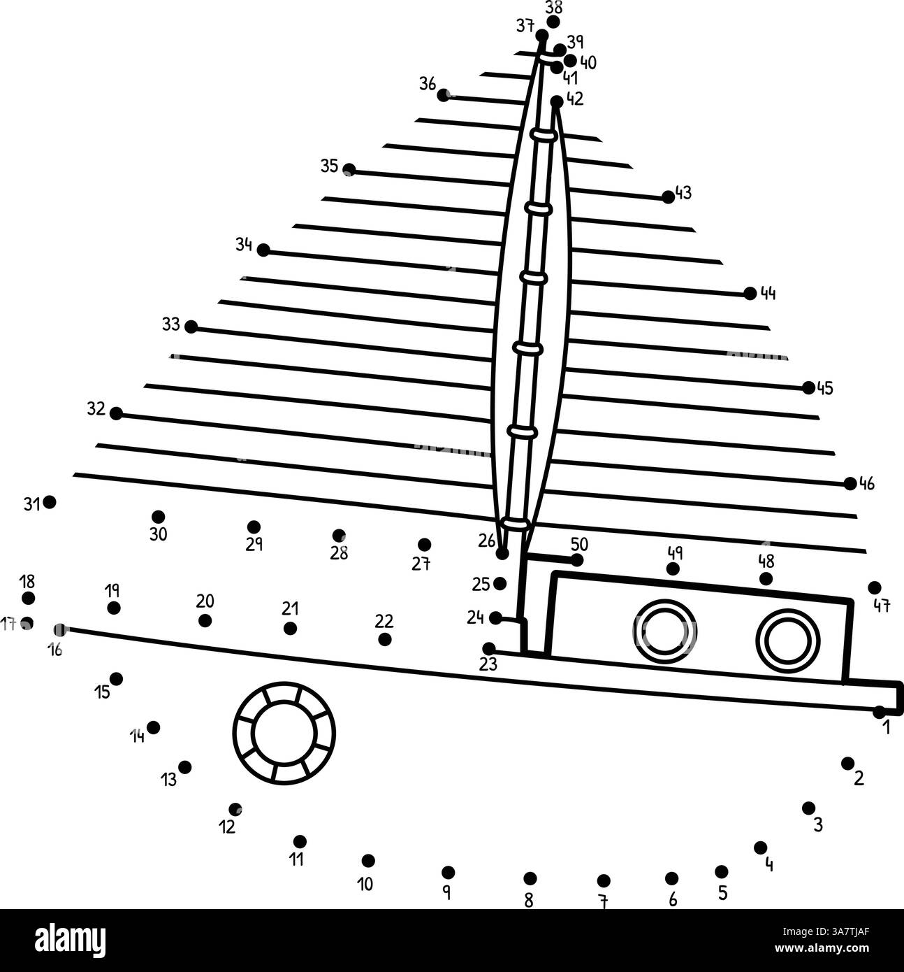 Dot to Dot Sailboat Vehicle Isolated Coloring Page Stock Vector Image ...