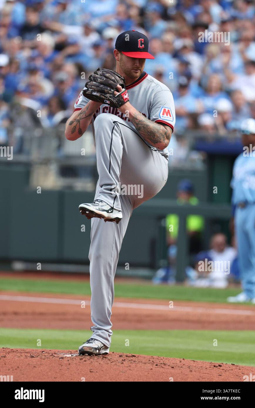 KANSAS CITY, MO - MARCH 27: Cleveland Guardians pitcher Ben Lively (39 ...