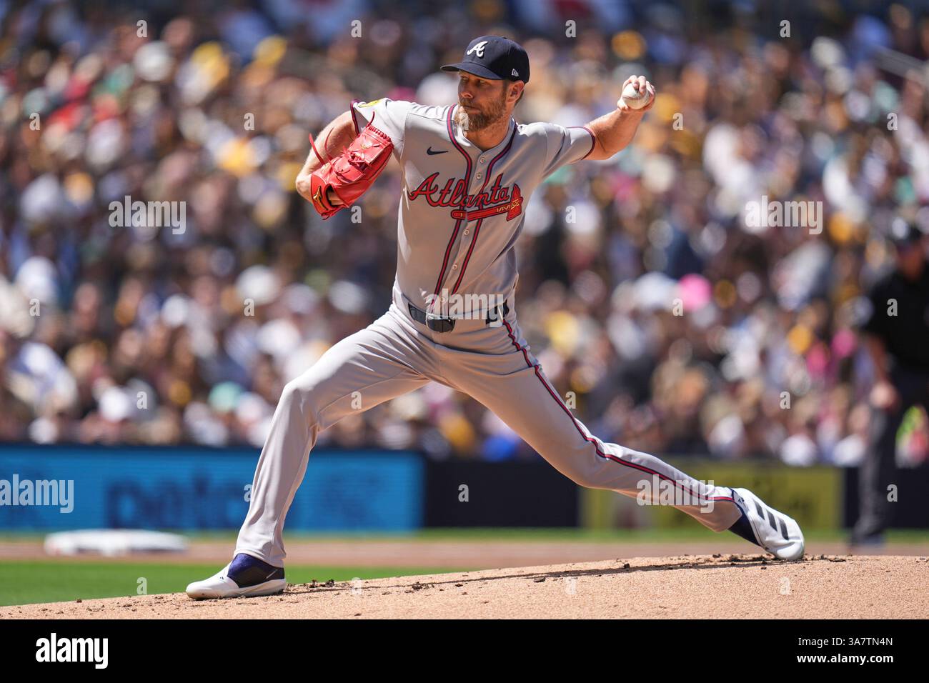 Atlanta Braves pitcher Chris Sale works against a San Diego Padres ...