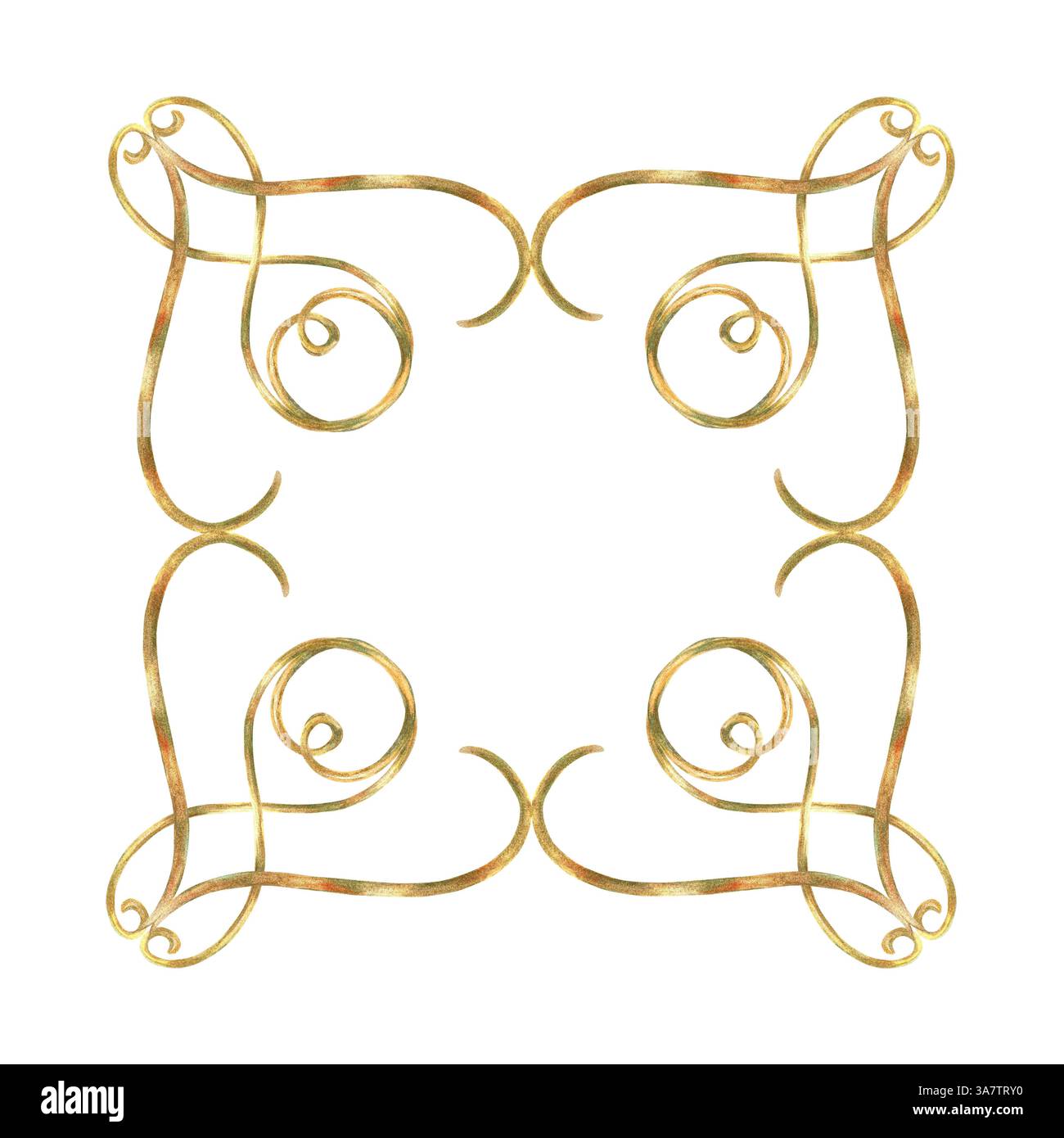 Gold curls frame of vibrant collection of ribbons. Hand-painted in ...