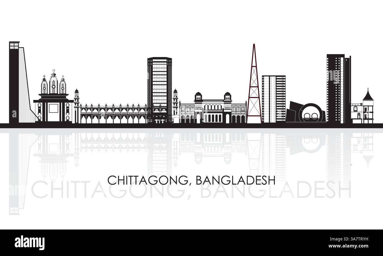 Silhouette Skyline panorama of city of Chittagong, Bangladesh - vector ...