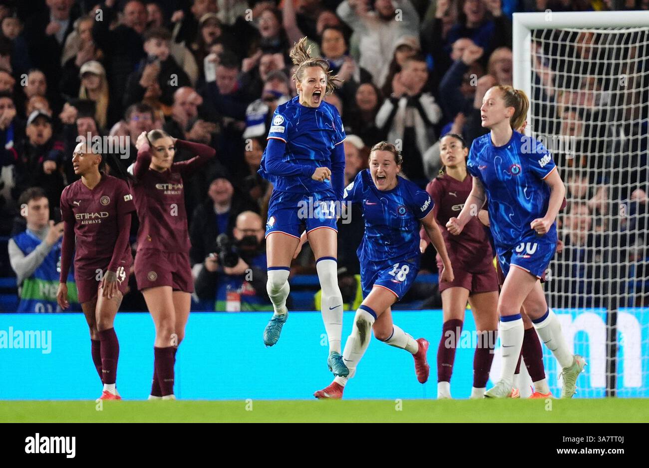 Chelsea's Nathalie Bjorn celebrates scoring their side's second goal of ...