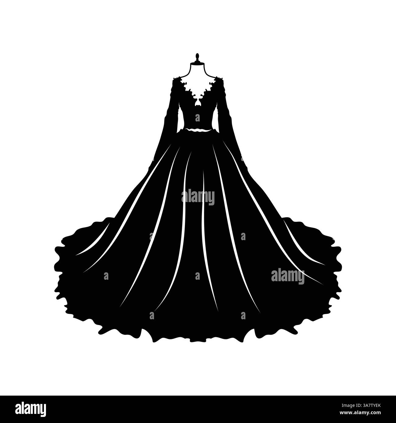 Elegant Flowing Dress Silhouette Vector on Mannequin - Fashion & Bridal ...