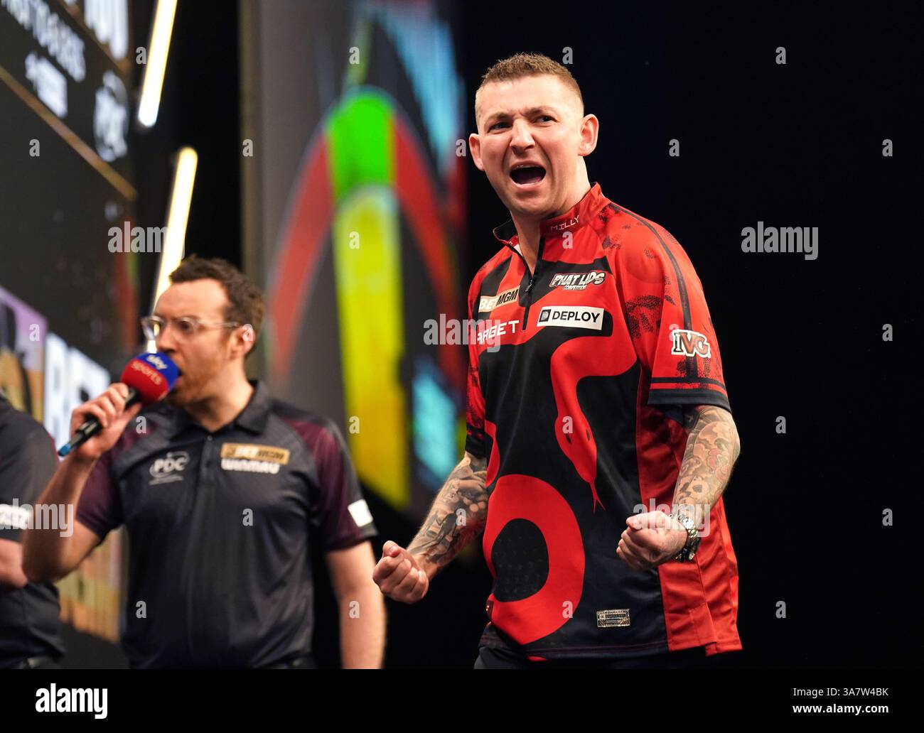 Nathan Aspinall celebrates victory against Michael van Gerwen (not ...