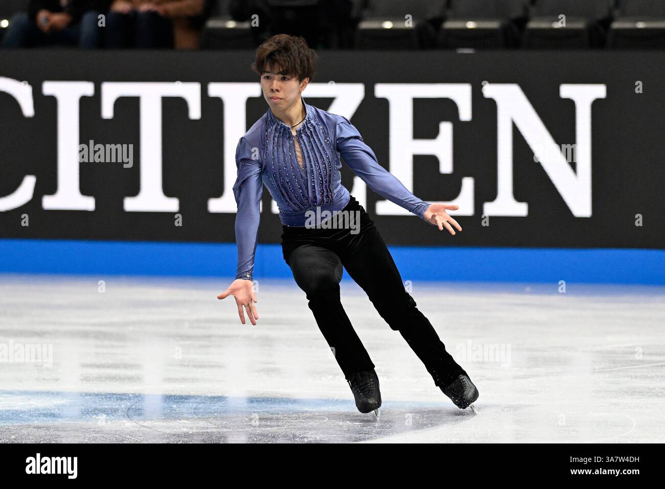 TD Garden. 27th Mar, 2025. Boston, Mass: Shun Sato of Japan skates ...