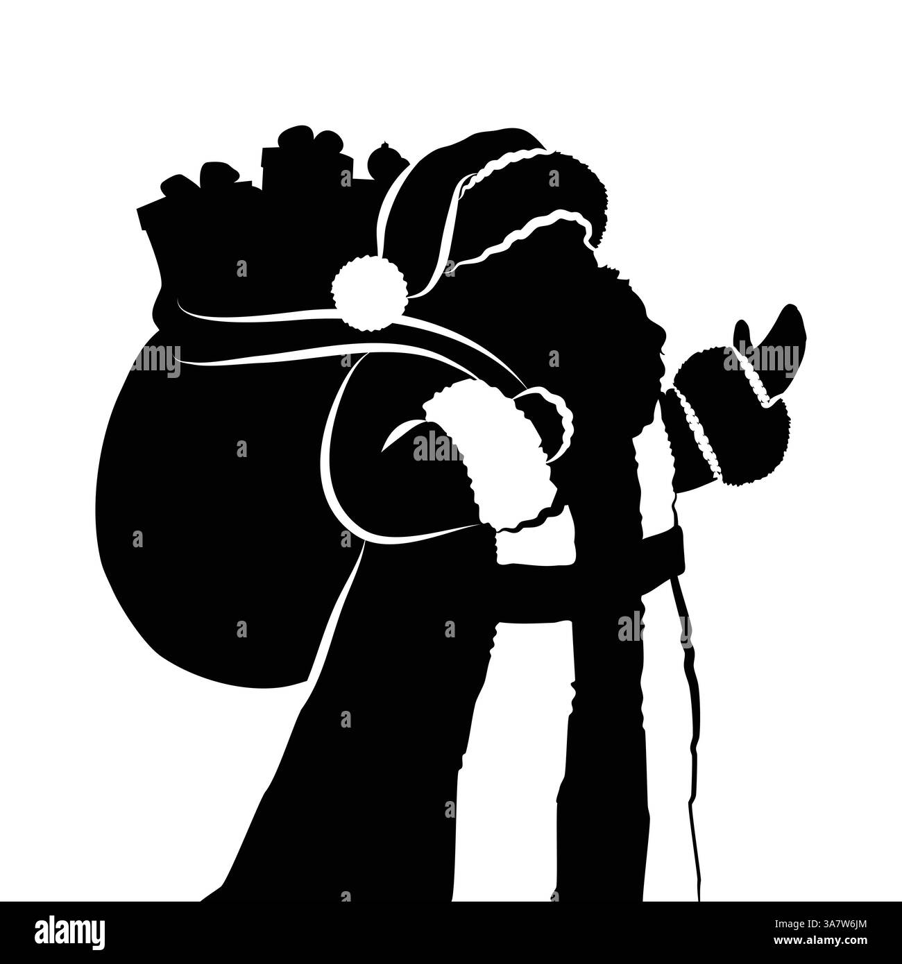 Santa Claus Silhouette Vector: Waving Hand & Gift Bag - Classic ...