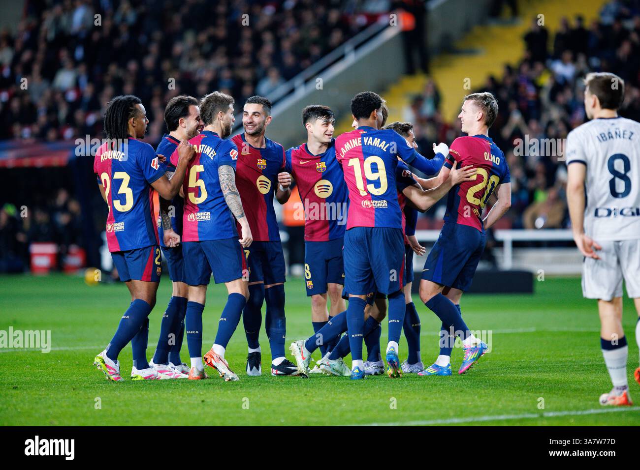 Barcelona, Spain. 27th Mar, 2025. Ferran Dani Olmo celebrates after ...