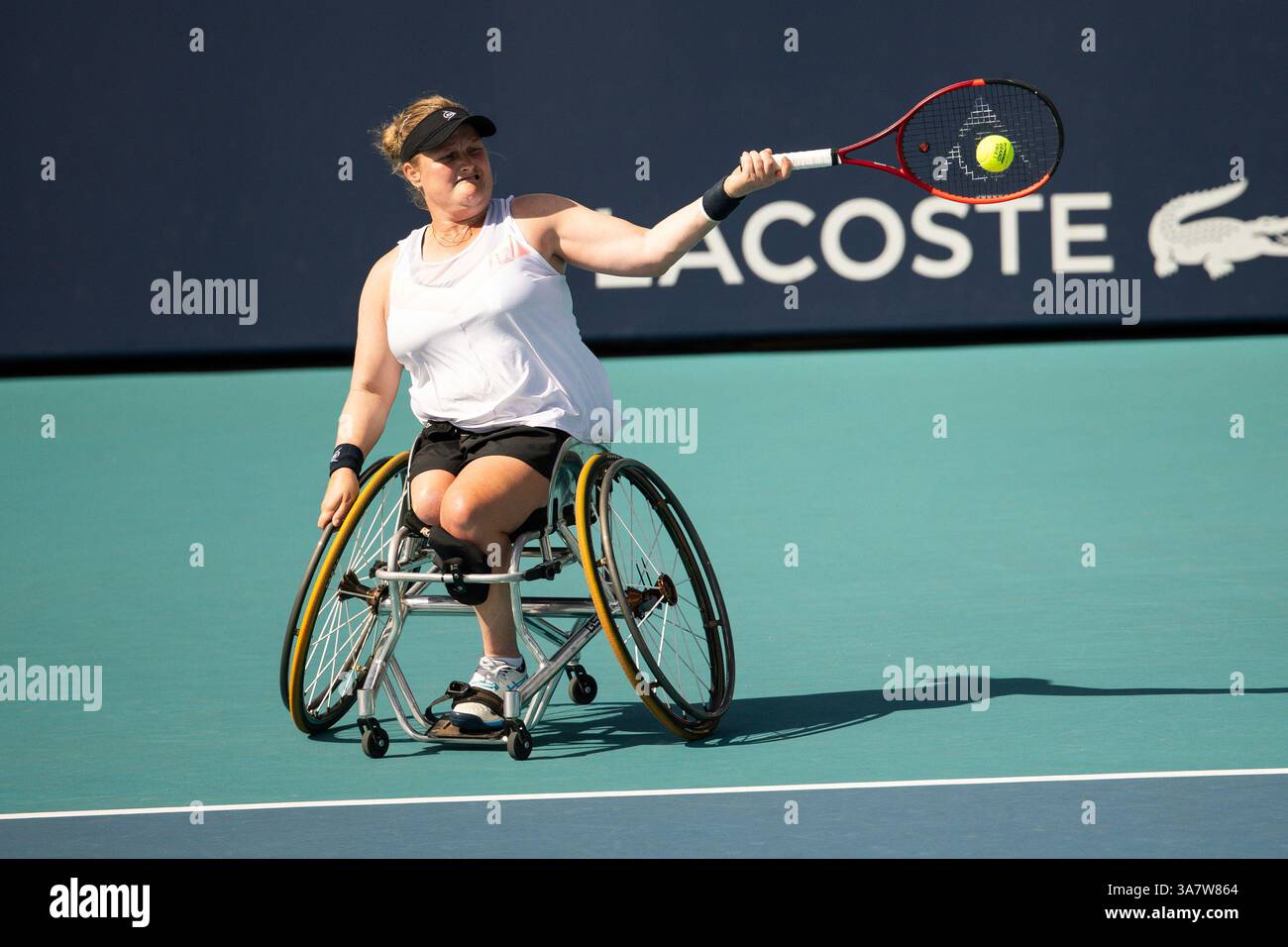 Aniek Van Koot of The Netherlands returns the ball in the Women's ...