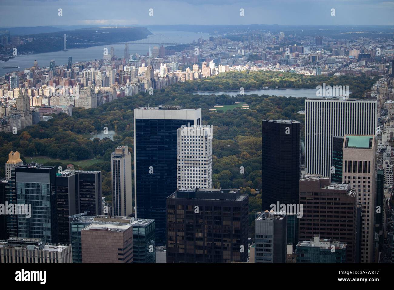 Beautiful aerial eye level view of Central Park and midtown and upper ...