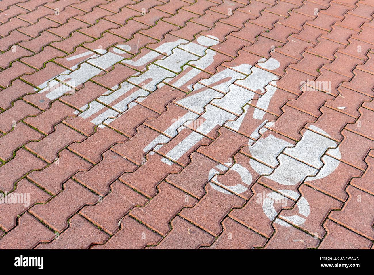 Distinctive symbols indicating pedestrian and cyclist pathways are ...