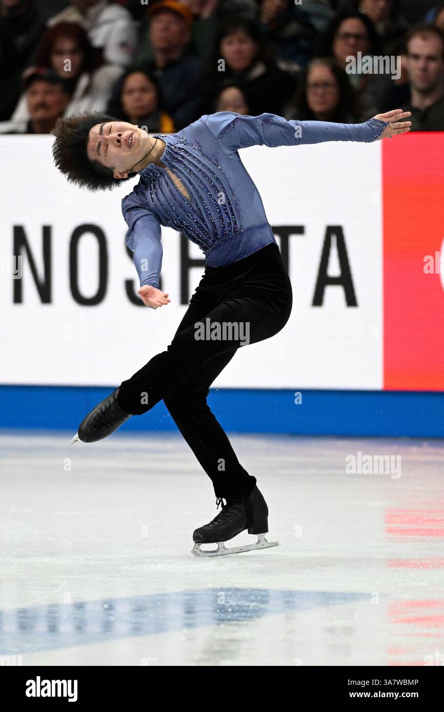 March 27, 2025, Boston, Mass: Shun Sato of Japan skates during the mens ...