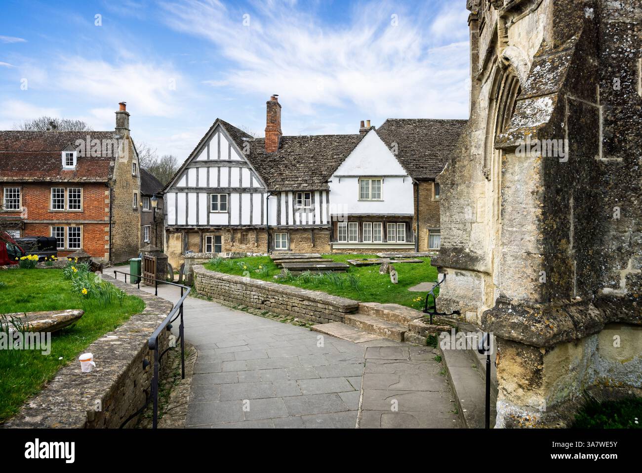 Ancient half timbered house seen from the cemetary of St Cyriac's ...
