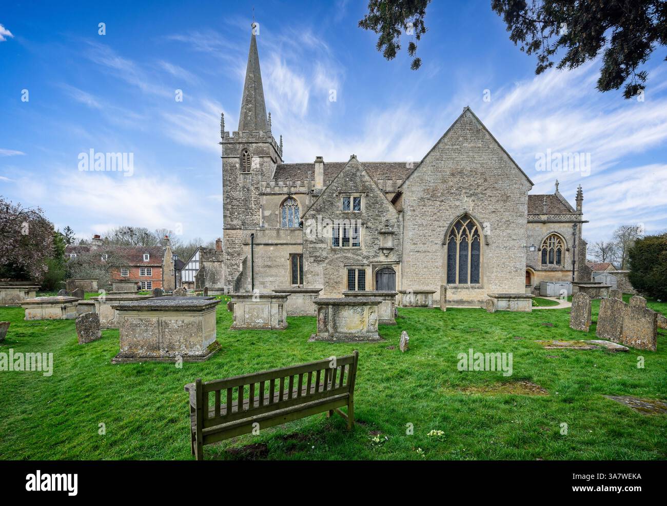St Cyriac's church and cemetary in Lacock, Wiltshire, UK on 25 March ...