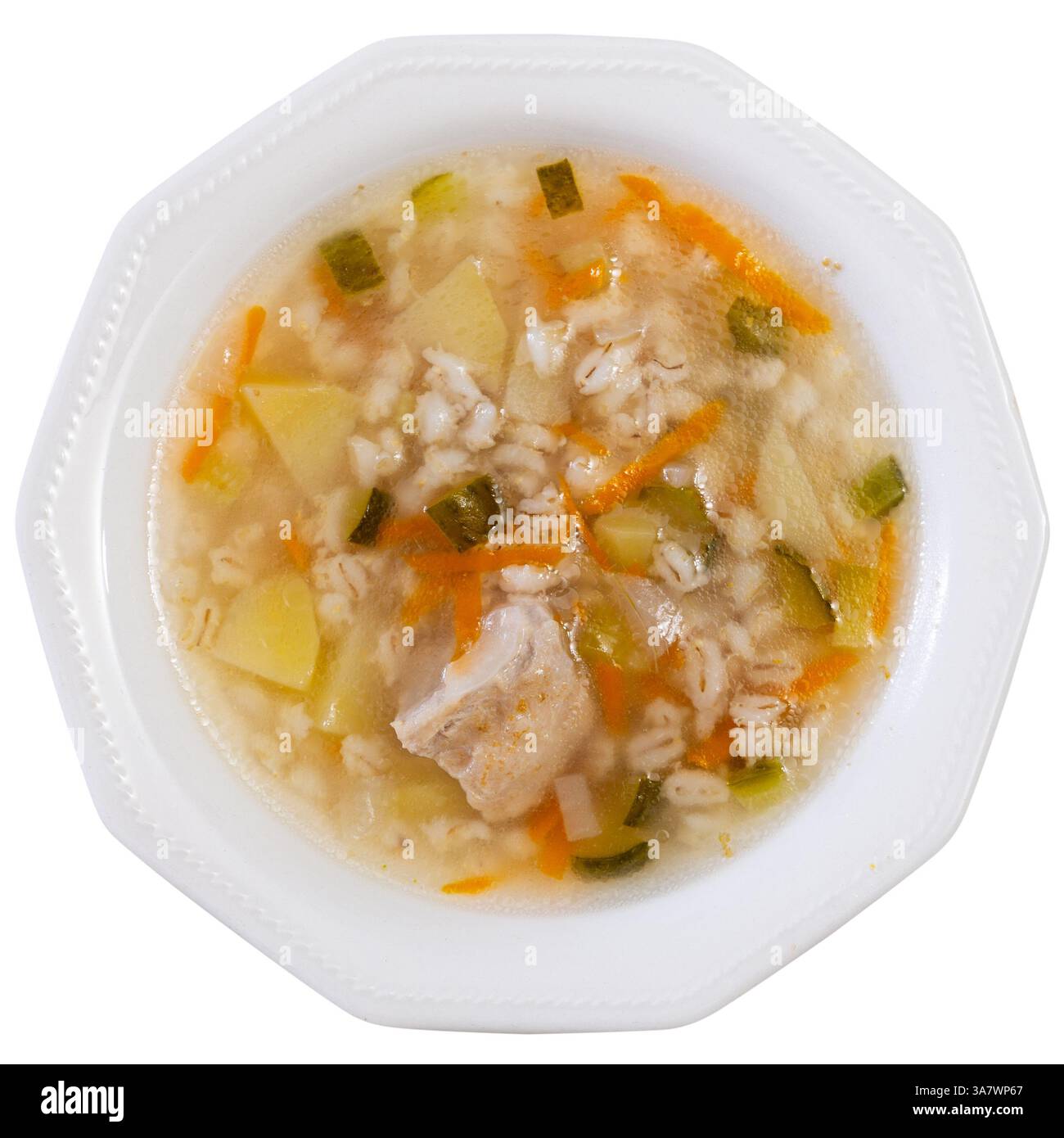 Popular Russian soup rassolnik with pickled cucumbers, brine and pearl ...