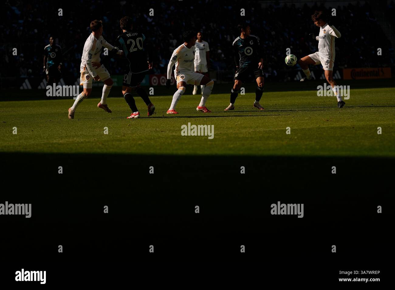 LA Galaxy defender Julian Aude (3), right, controls the ball during the ...
