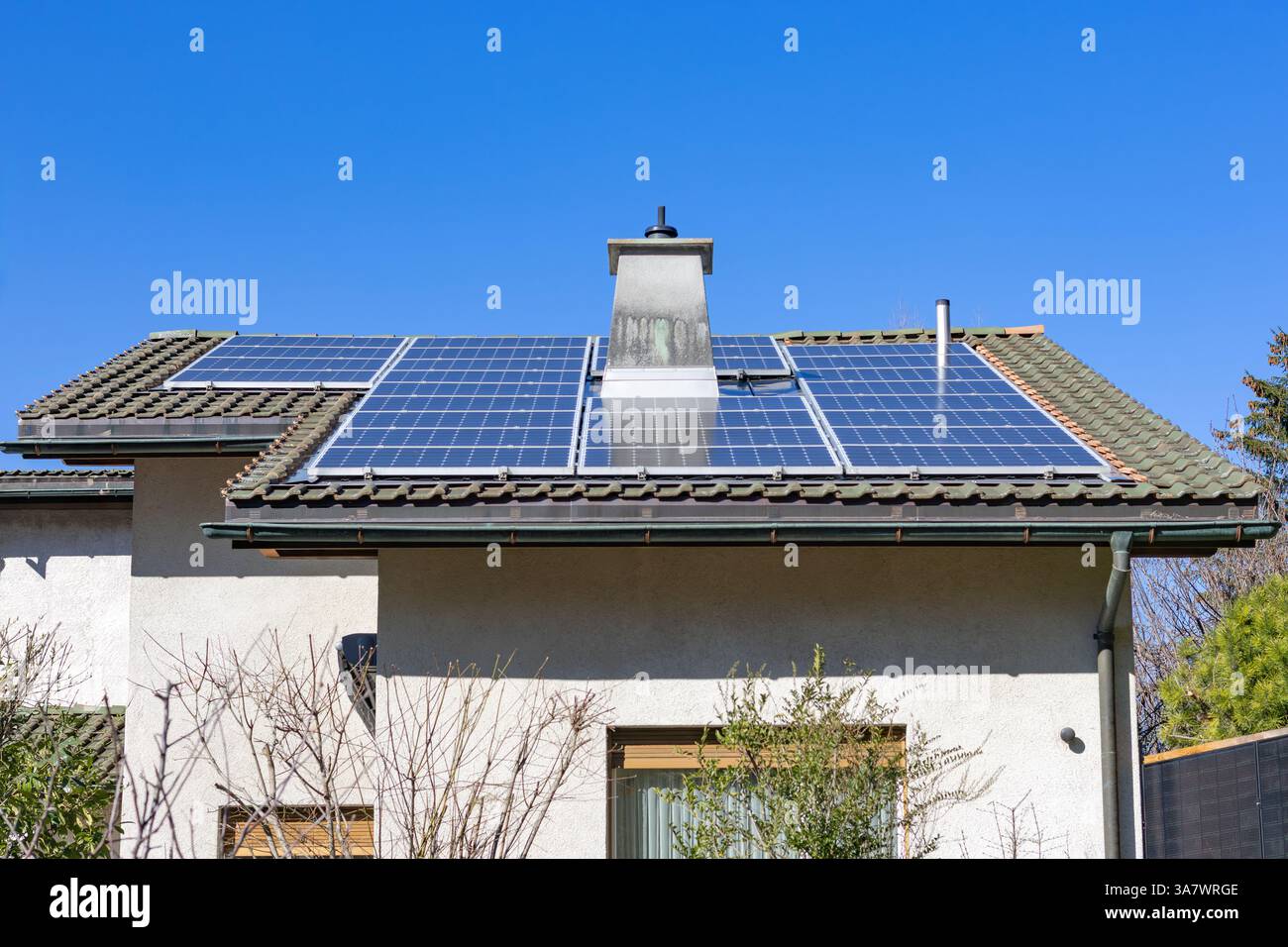 small single-family house with solar roof Stock Photo - Alamy