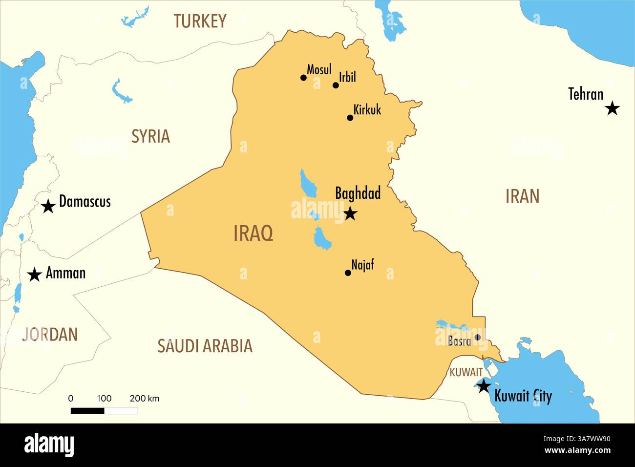 Map of Iraq with Major Cities and Neighboring Countries Stock Photo - Alamy
