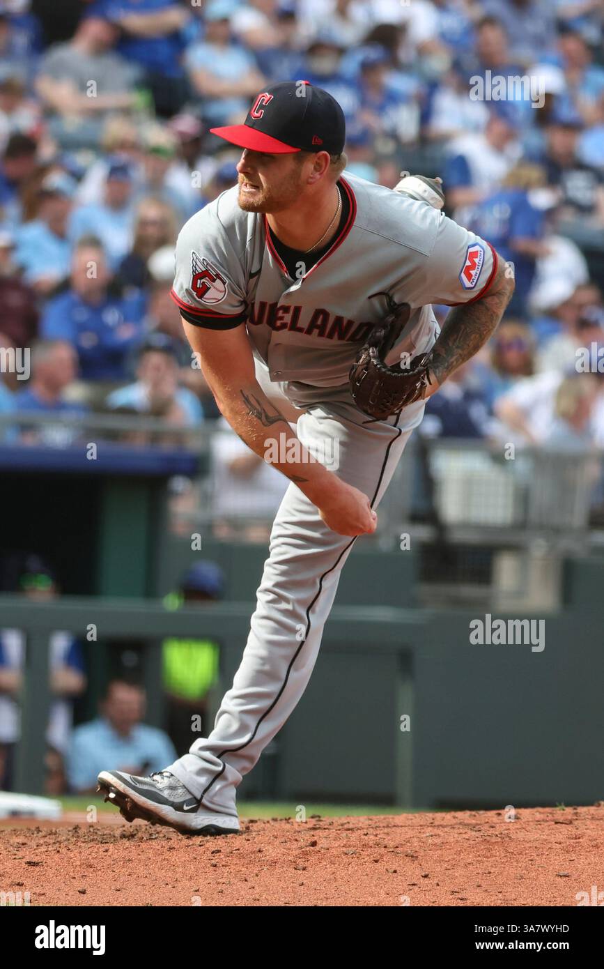 KANSAS CITY, MO - MARCH 27: Cleveland Guardians pitcher Ben Lively (39 ...