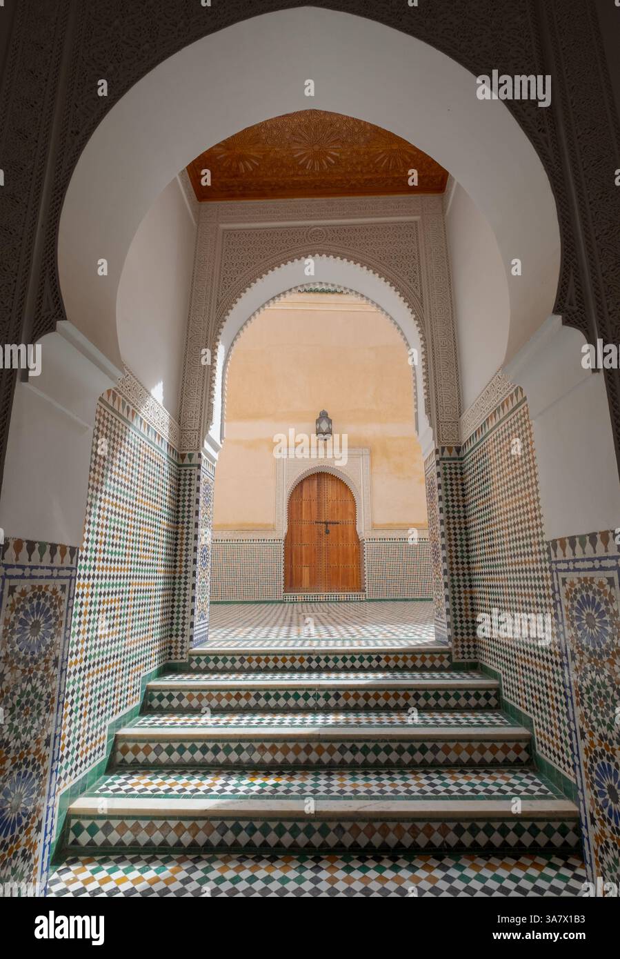 The highly ornate Mausoleum of Moulay Ismail, historic Islamic funerary ...