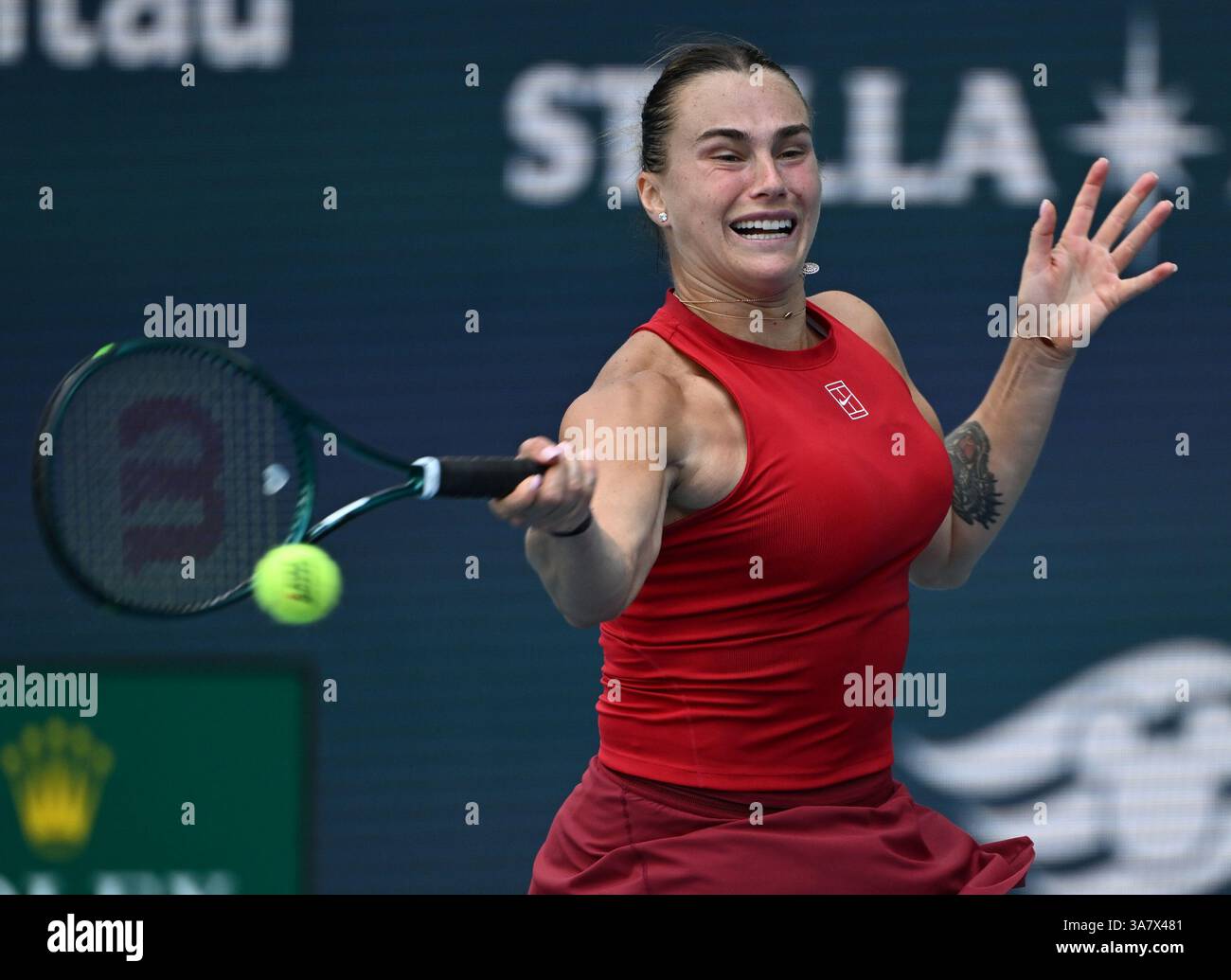 MIAMI GARDENS FL - MARCH 27: Jasmine Paolini Vs Aryna Sabalenka during ...