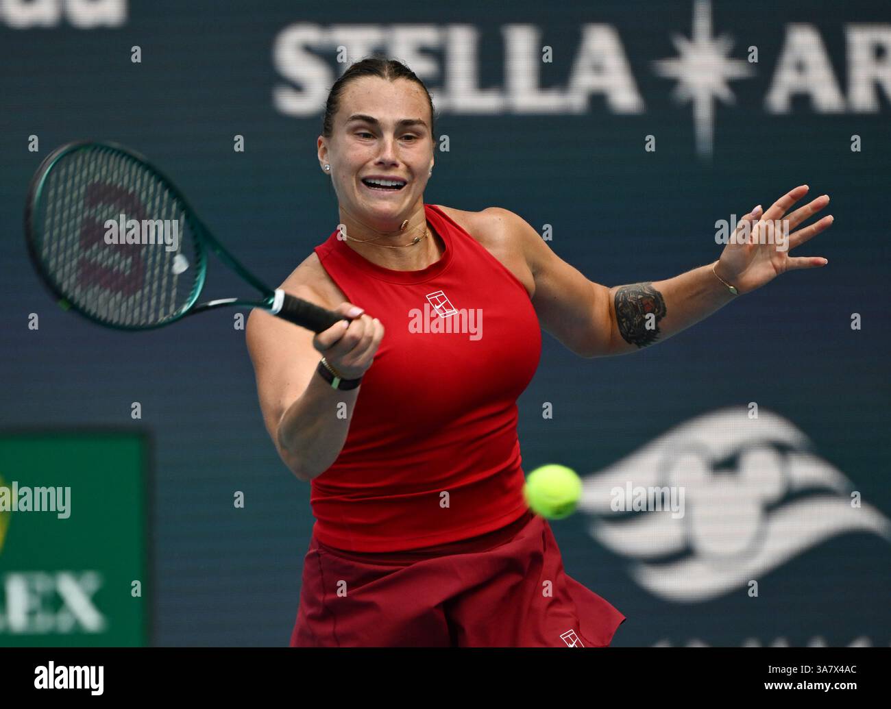 MIAMI GARDENS FL - MARCH 27: Jasmine Paolini Vs Aryna Sabalenka during ...