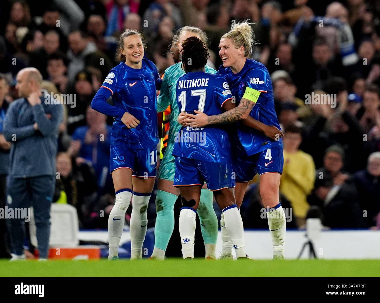 Chelsea's Millie Bright (right) and team-mate Sandy Baltimore celebrate ...