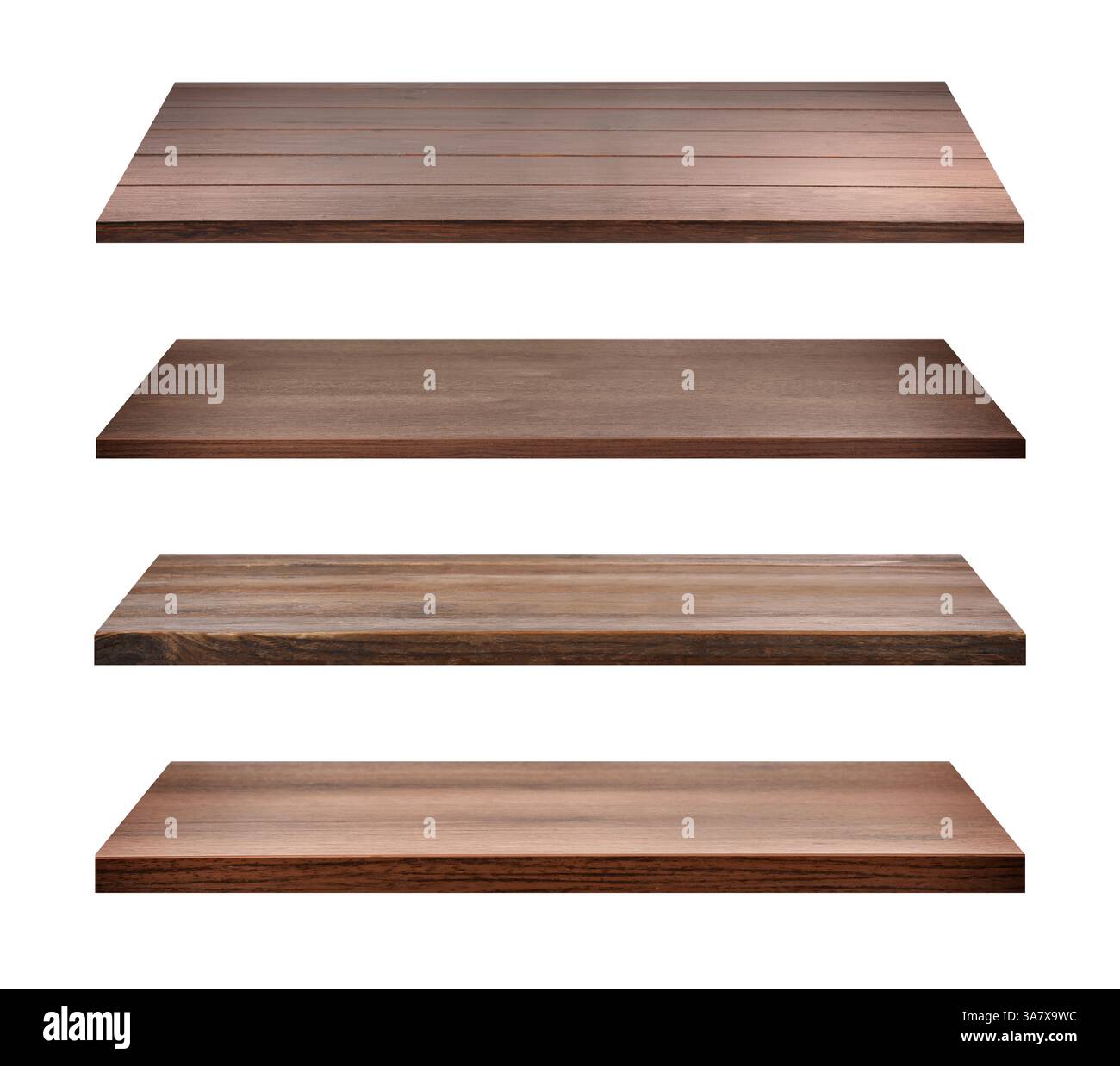 Empty wooden shelves isolated on white, set Stock Photo - Alamy