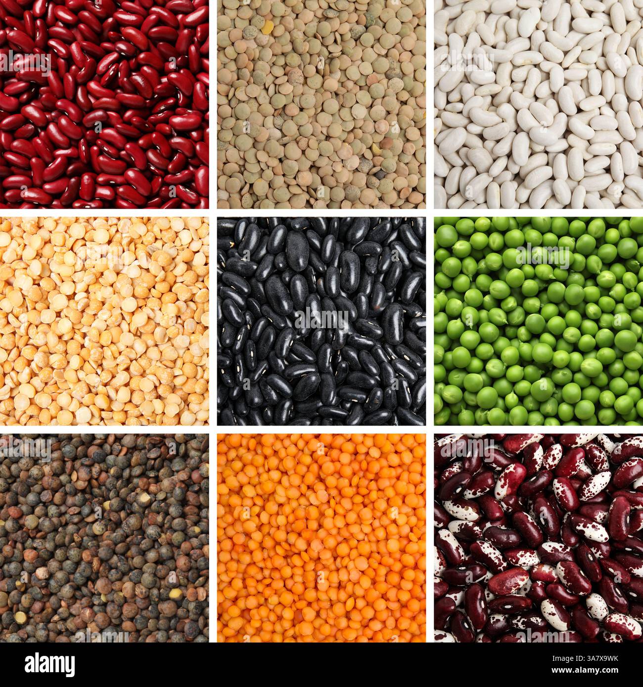 Different types of legumes, collage. Top view Stock Photo - Alamy