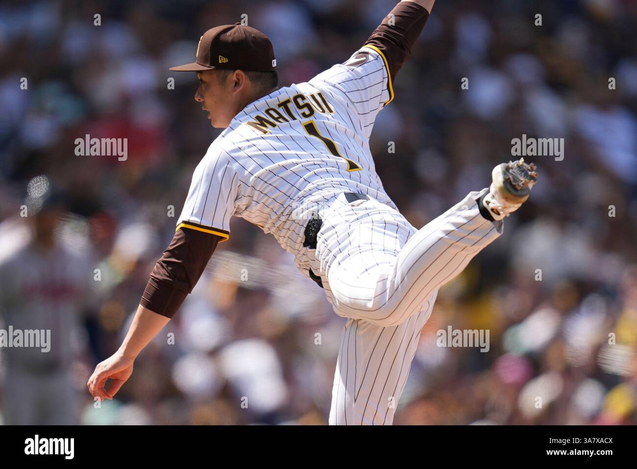 San Diego Padres relief pitcher Yuki Matsui works against an Atlanta ...