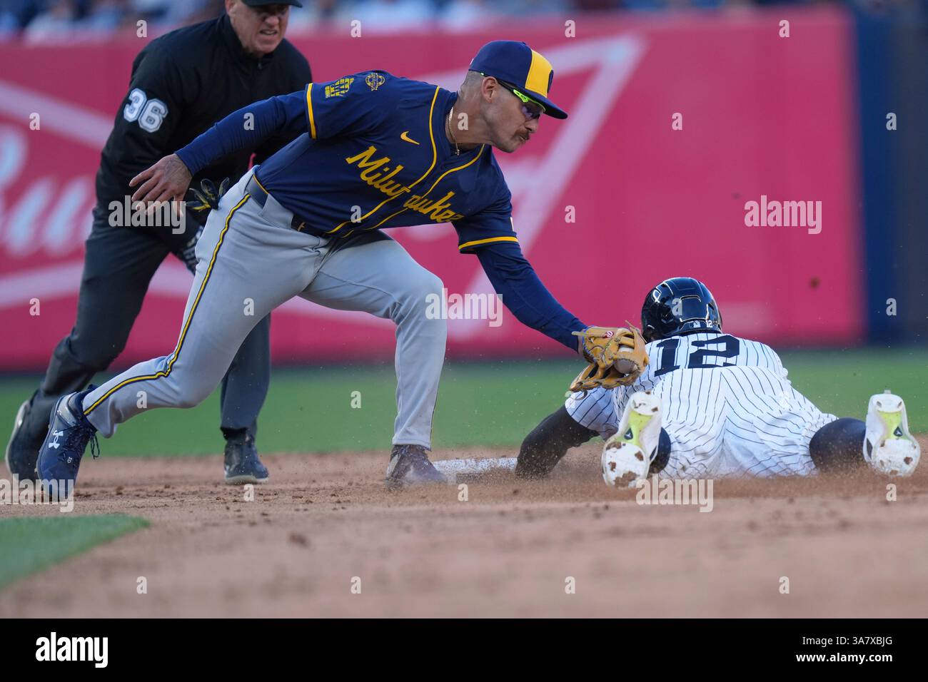 Milwaukee Brewers shortstop Joey Ortiz catches New York Yankees' Trent ...