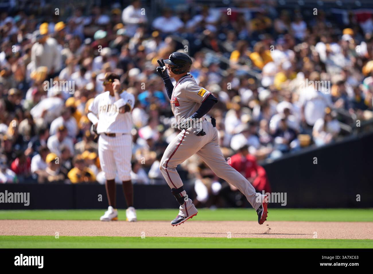 Atlanta Braves' Austin Riley celebrates after hitting a home run during ...