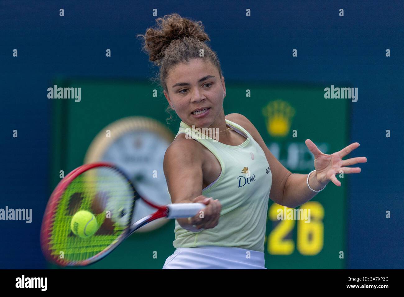 Jasmine Paolini of Italy hits a forehand shot to Aryna Sabalenka of ...