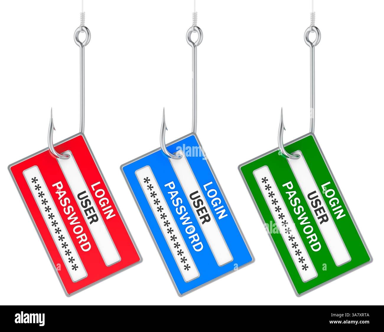 Fishing hooks with logins and passwords. Phishing and cyber crime ...