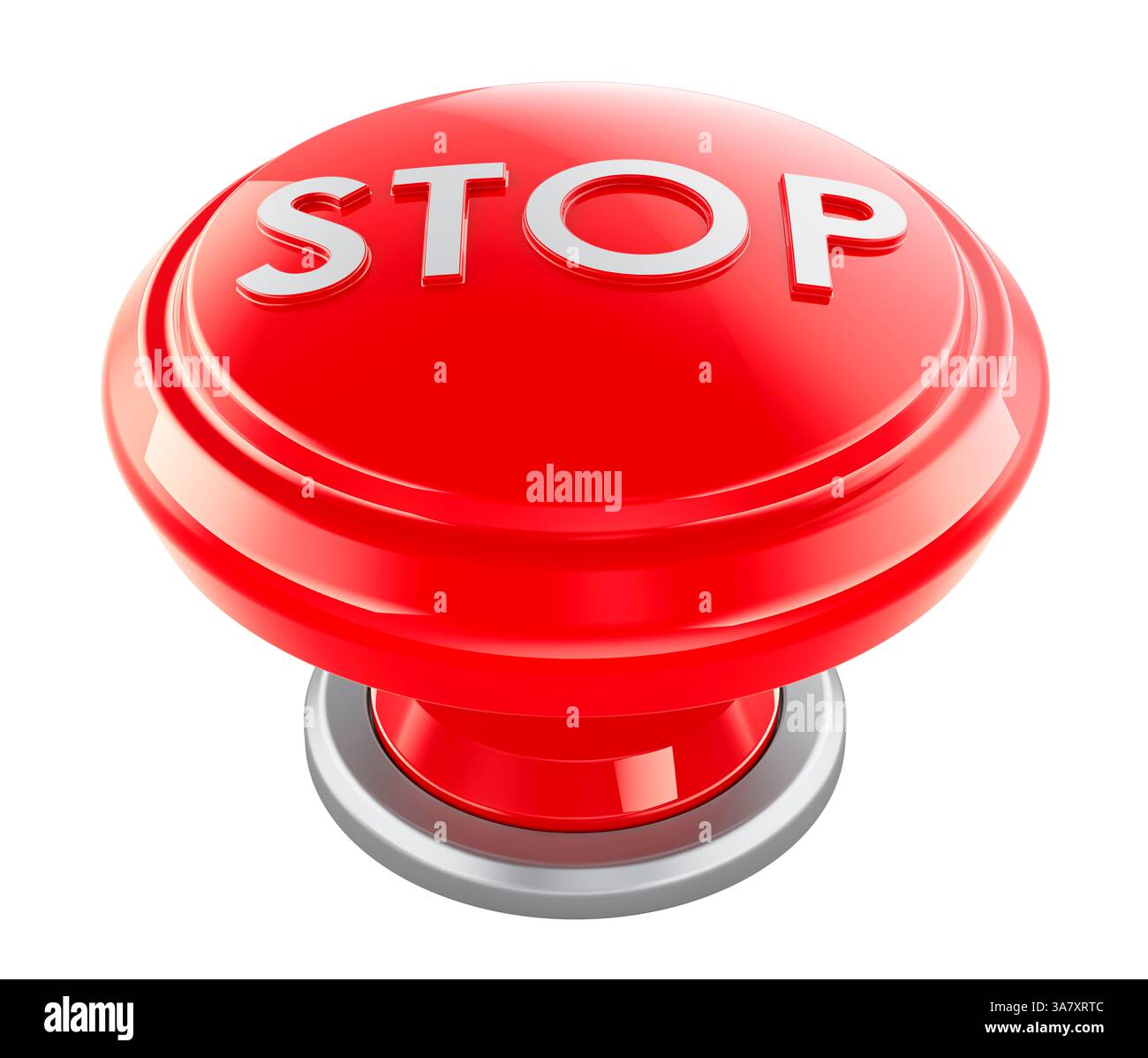 Stop red push button, 3D rendering isolated on white background Stock ...