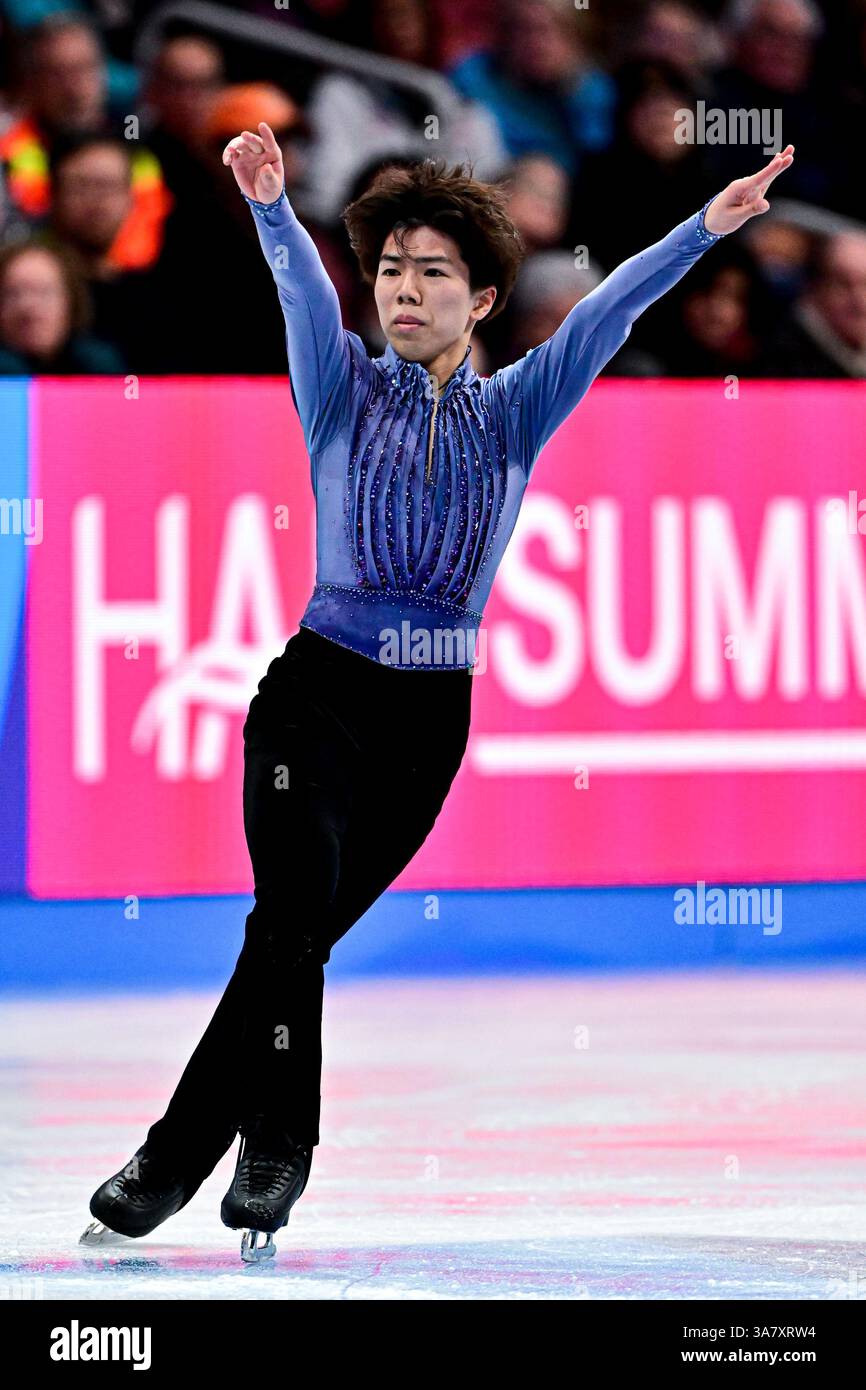 Shun SATO (JPN), during Men Short Program, at the ISU World Figure Skating Championships 2025 ...