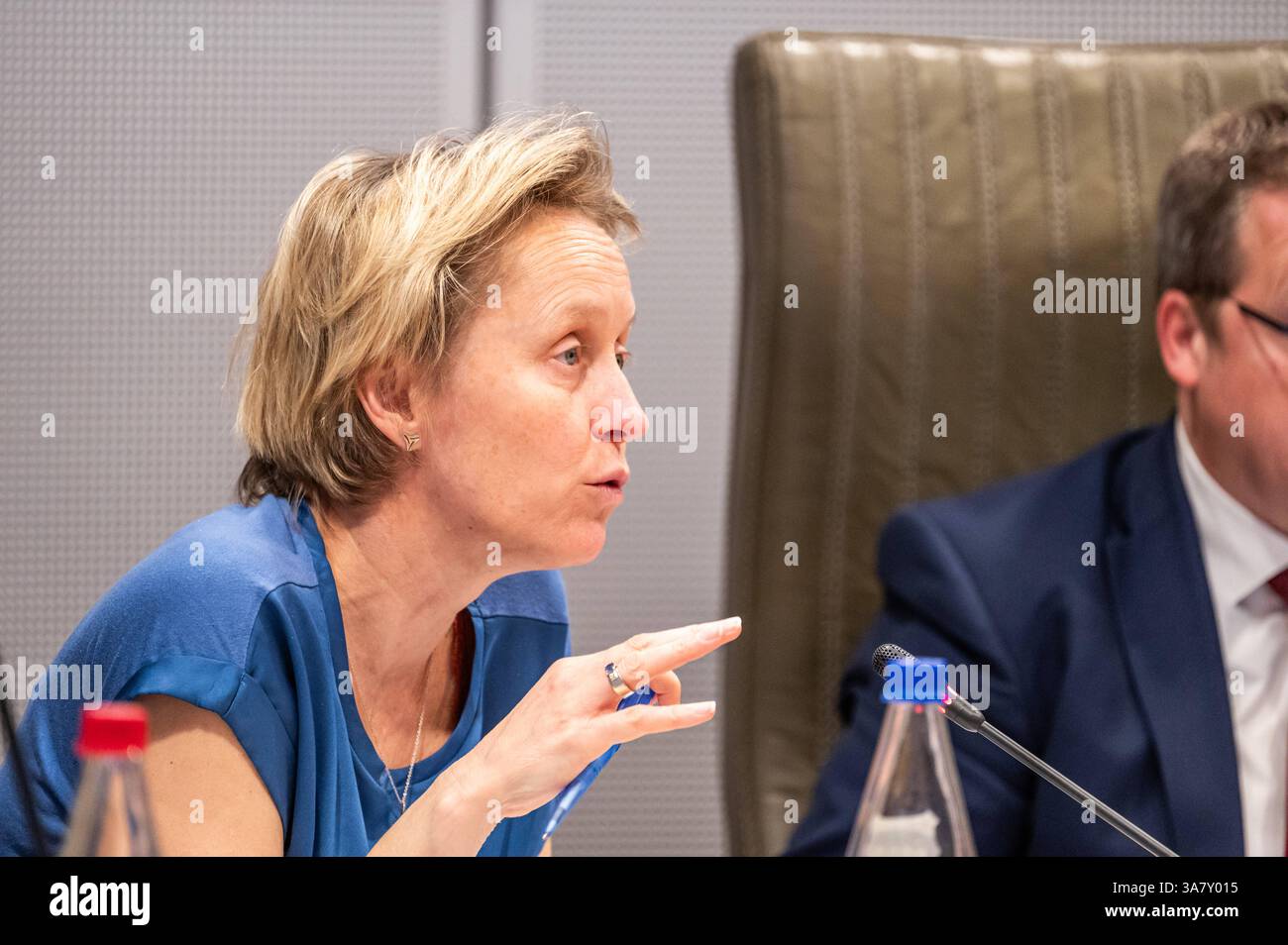Minister Annick De Ridder NVA at the Flemish Parliament, commission for ...