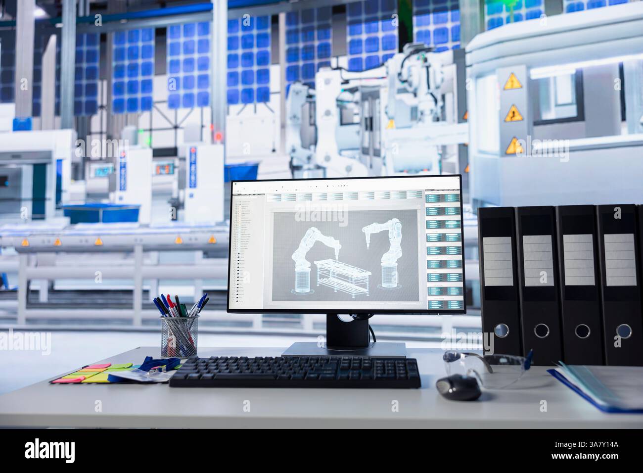 PC screen used to adjust empty photovoltaics facility system parameters, increasing performance ...