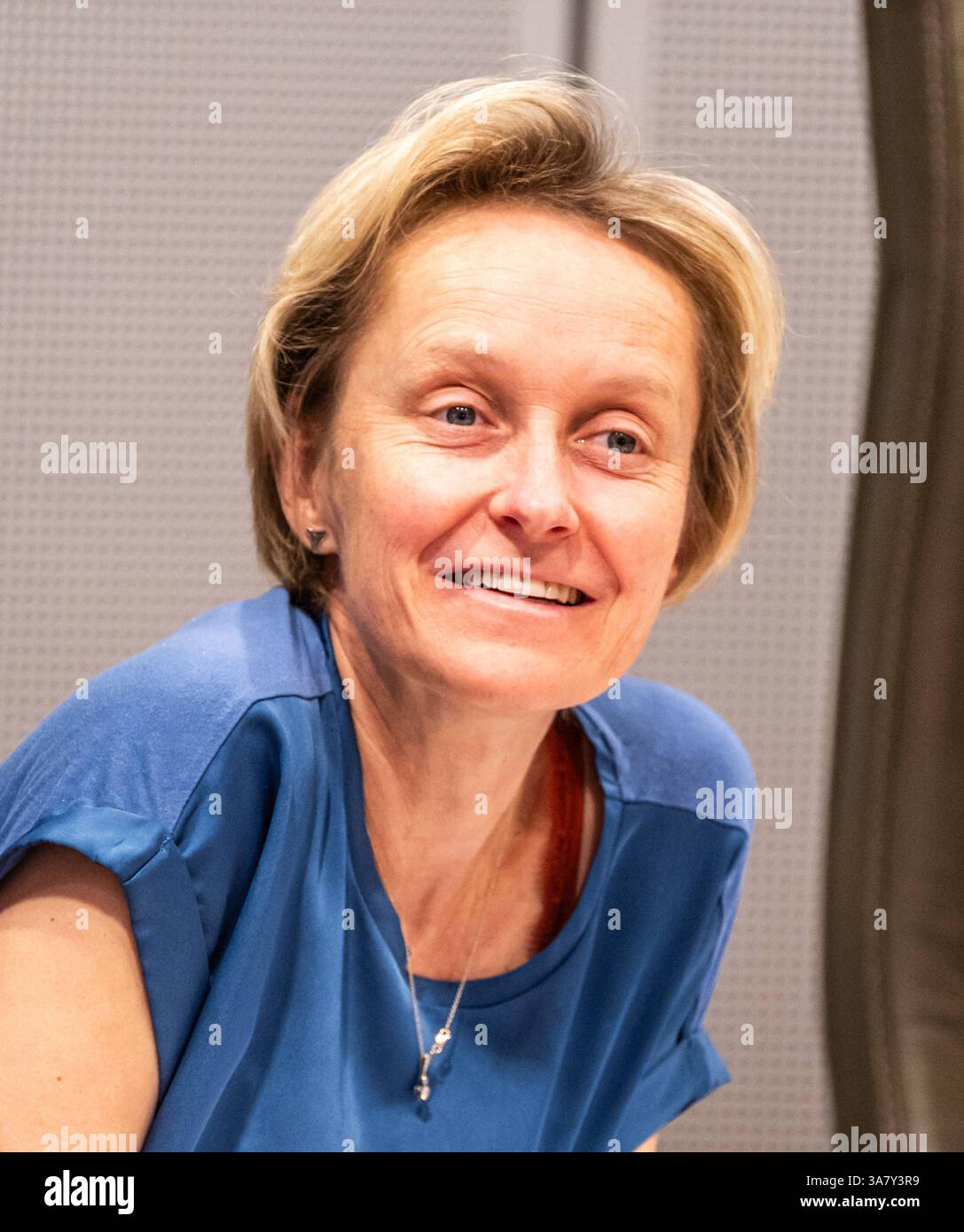 Minister Annick De Ridder NVA at the Flemish Parliament, commission for mobility and public ...