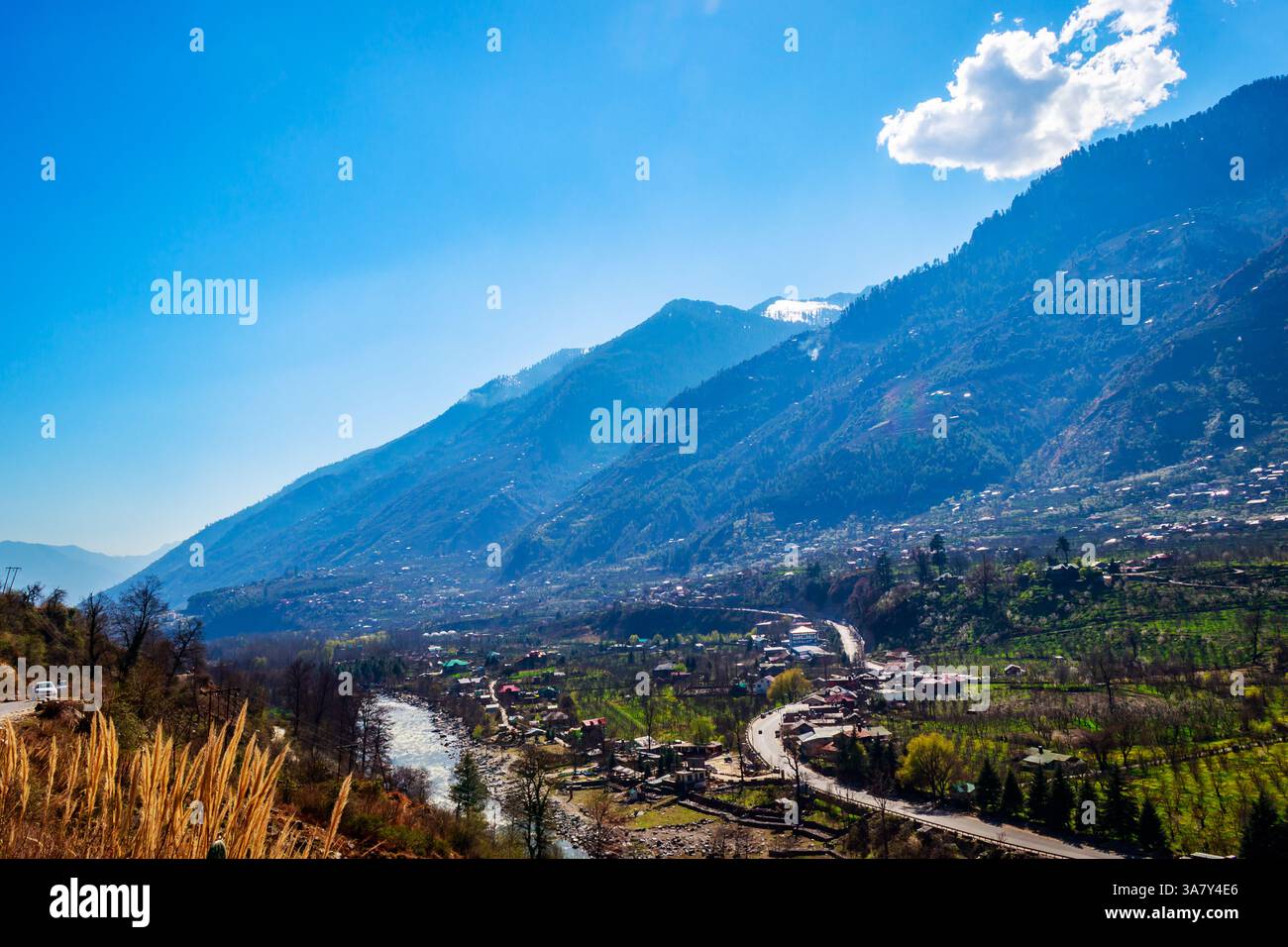 sunset in Manali overlooking Manali city and Himalayas India Stock ...