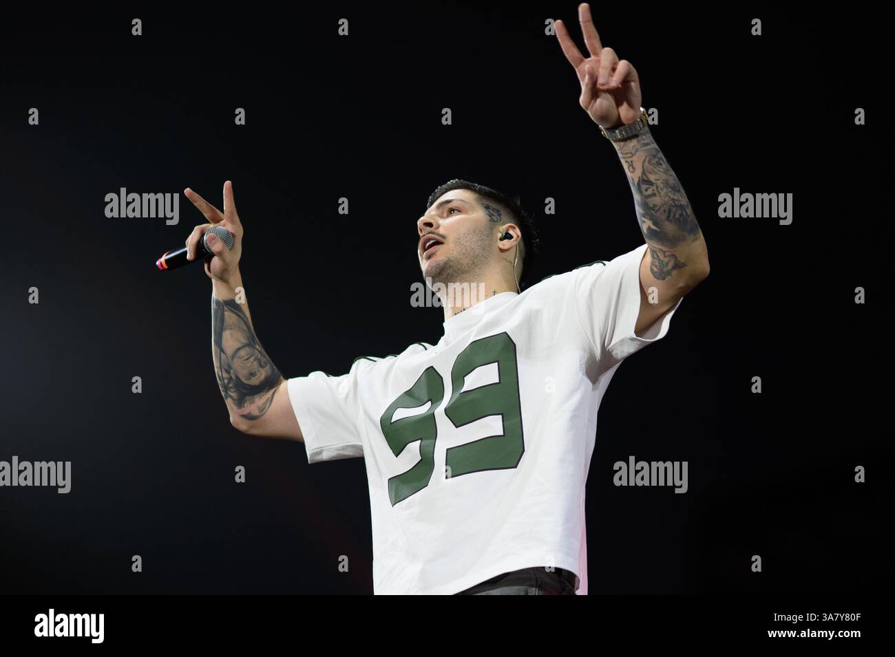 Singer RVFV performs during a concert by YSY A performs during his ...
