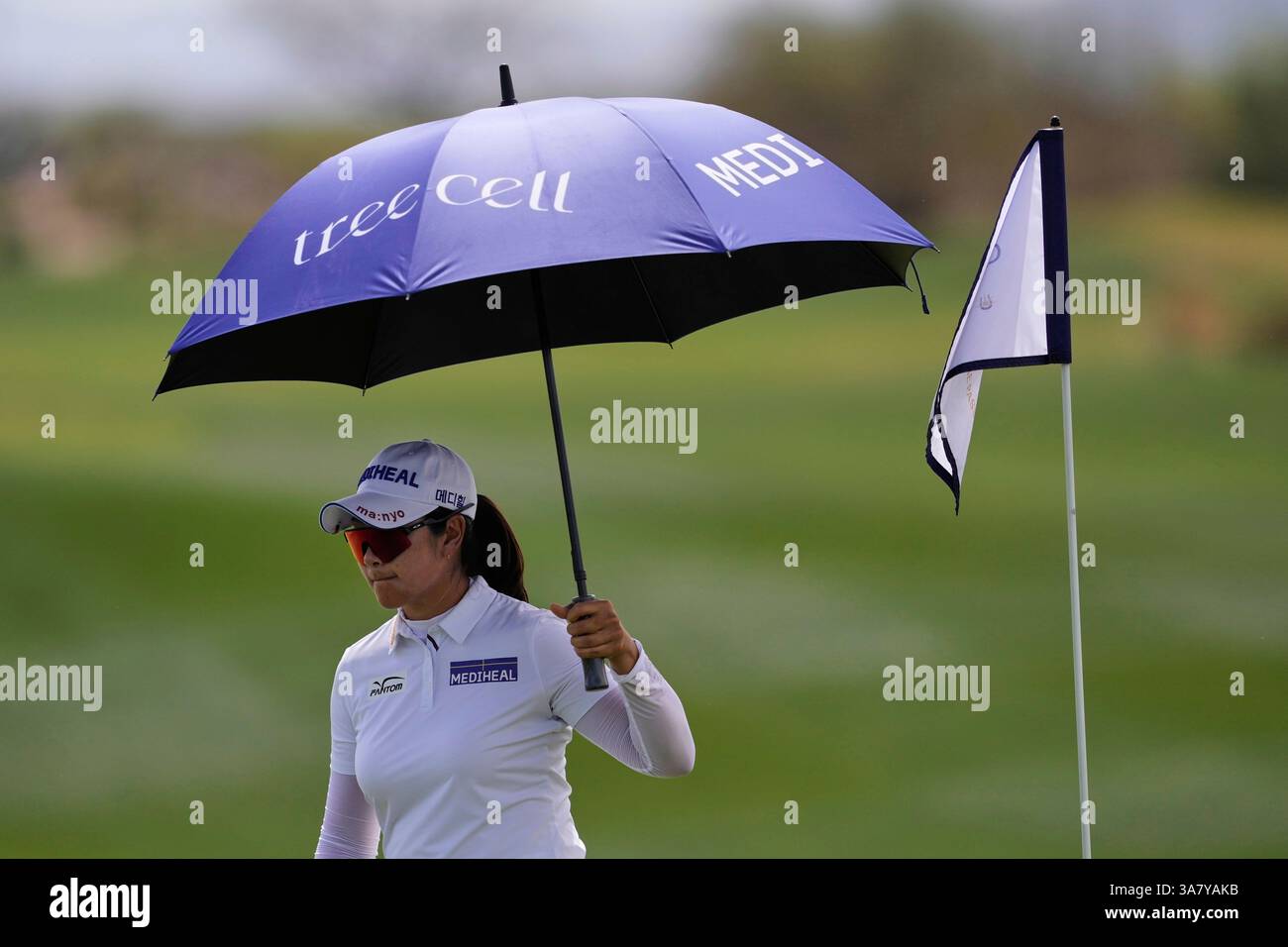 A Lim Kim, of South Korea, keeps cool on the seventh green during the ...