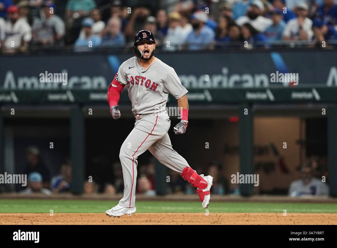 Boston Red Sox's Wilyer Abreu celebrates his three-run home run as he ...