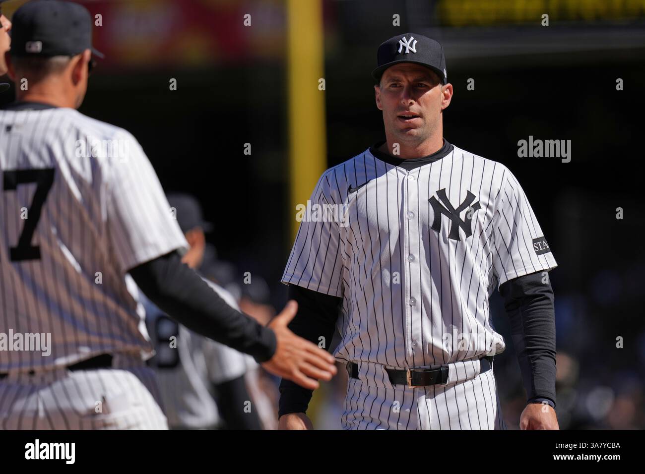 New York Yankees' Paul Goldschmidt greets teammates before the start of ...