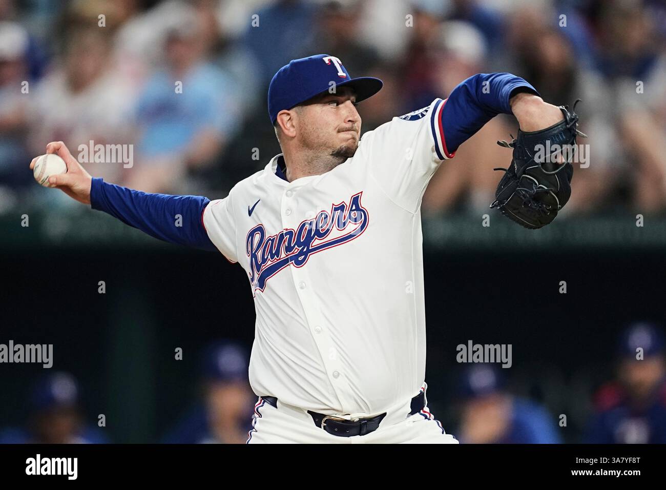 Texas Rangers' Luke Jackson throws to the Boston Red Sox in the ninth ...